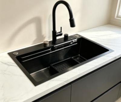 China Flush Mount / Inset Kitchen Sink 304 Stainless Steel Single Bowl Kitchen Sink | Artisan Handcrafted Nano Black Matte Sink, Hand Polished Anti-Rust Brushed Finish For Modern Household Kitchen Renovation | Custom Basin Depth Available | Custom Steel Gauge Available for sale