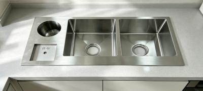 China Undermount Kitchen Sink 304 Stainless Steel Workstation Double Bowl Kitchen Sink | Hand Brushed Undermount Sink With Complete Accessories For Residential & Commercial Kitchen Renovation | Custom Basin Depth Available | Custom Steel Gauge Available for sale