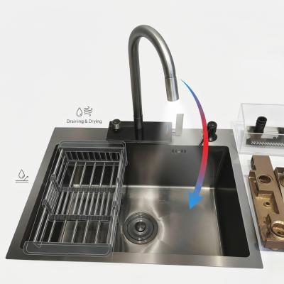 China Flush Mount / Inset Kitchen Sink 316 Stainless Steel Main & Auxiliary Bowl Kitchen Sink Gunmetal PVD Flush-Mount 800mm 220mm Deep Basin | Custom Basin Depth Available | Custom Steel Gauge Available for sale