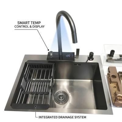 China Flush Mount / Inset Kitchen Sink SUS304 Stainless Steel Main & Auxiliary Bowl Kitchen Sink Gold-Toned Flush-Mount 700mm 10-Inch Extra-Deep Basin | Custom Basin Depth Available | Custom Steel Gauge Available for sale