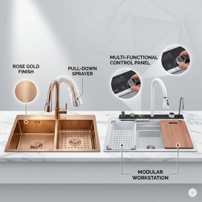 China Honeycomb Nano Coating Scratch-Proof Easy-Clean 304 Stainless Steel Kitchen Sink Double Bowl 800mm 250mm Deep for sale