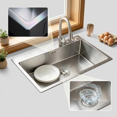China Food-Grade 316 Stainless Steel Double Bowl Kitchen Sink Self-Rimming Brushed 1000mm 250mm Deep Basin for sale