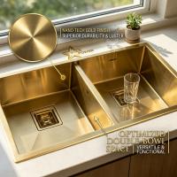 China Gold-Toned Food-Grade 304 Stainless Steel Main Auxiliary Bowl Kitchen Sink Flush-Mount 900mm 250mm Deep Basin for sale
