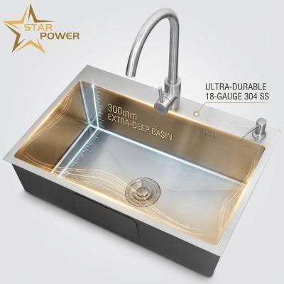 China 18-Gauge 304 SS Double Bowl Kitchen Sink with 300mm Extra-Deep Basin and Top-Mount Installation for sale