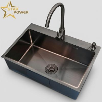 China SUS304 Stainless Steel Kitchen Sink with Gunmetal PVD Finish and 10-Inch Extra-Deep Basin for sale
