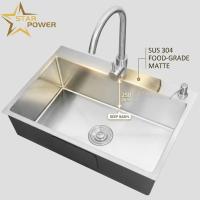 China Food-Grade 304 SS Double Bowl Kitchen Sink with Matte Surface and 250mm Deep Basin for sale