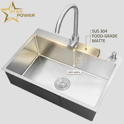 China Food-Grade 304 SS Double Bowl Kitchen Sink with Matte Surface and 250mm Deep Basin for sale