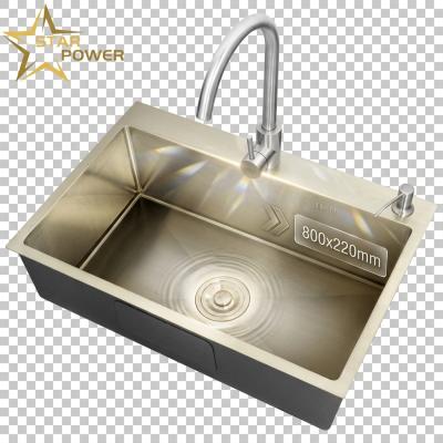 China 316 Stainless Steel Chrome Plated Undermount Kitchen Sink 800mm x 220mm Deep Single Bowl for sale