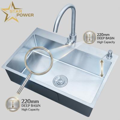 China 316 Stainless Steel Double Bowl Kitchen Sink with 220mm Deep Basin and Top-Mount Design for sale