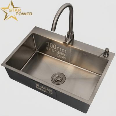 China 18-Gauge 304 SS Kitchen Sink with Gunmetal PVD Finish and 300mm Extra-Deep Main & Auxiliary Bowl for sale
