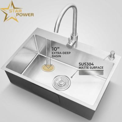 China 304 Stainless Steel Double Bowl Kitchen Sink Matte Surface Top-Mount 600mm 9-Inch Deep Basin for sale