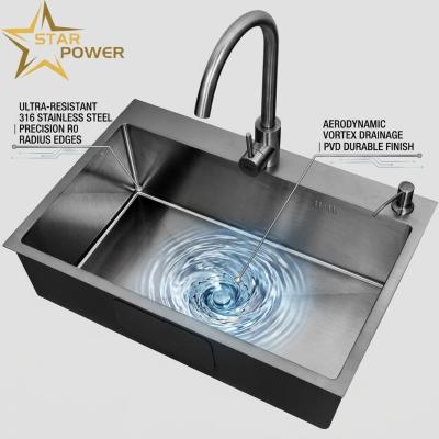 China Flush Mount / Inset Kitchen Sink 316 Stainless Steel Main & Auxiliary Bowl Kitchen Sink Gunmetal PVD Flush-Mount 800mm 220mm Deep Basin | Custom Basin Depth Available | Custom Steel Gauge Available for sale