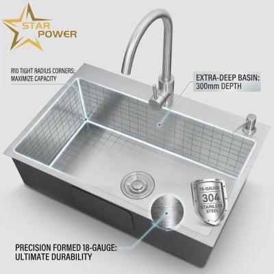China Top Mount / Drop-in Kitchen Sink 18-Gauge 304 SS Double Bowl Kitchen Sink Matte Surface Top-Mount 1000mm 300mm Extra-Deep Basin | Custom Basin Depth Available | Custom Steel Gauge Available for sale