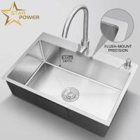 China Flush Mount / Inset Kitchen Sink 18-Gauge 304 SS Main & Auxiliary Bowl Kitchen Sink Gold-Toned Flush-Mount 1000mm 300mm Extra-Deep Basin | Custom Basin Depth Available | Custom Steel Gauge Available for sale