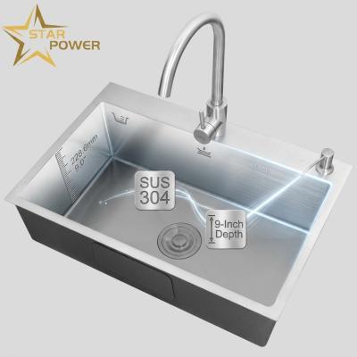 China Undermount Kitchen Sink 304 Stainless Steel Single Bowl Kitchen Sink Brushed Undermount 600mm 9-Inch Deep Basin | Custom Basin Depth Available | Custom Steel Gauge Available for sale