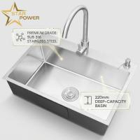 China Flush Mount / Inset Kitchen Sink 316 Stainless Steel Main & Auxiliary Bowl Kitchen Sink Gold-Toned Flush-Mount 800mm 220mm Deep Basin | Custom Basin Depth Available | Custom Steel Gauge Available for sale