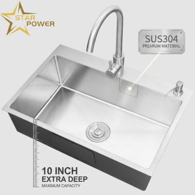 China Top Mount / Drop-in Kitchen Sink SUS304 Stainless Steel Equal Double Bowl Kitchen Sink Hand-Polished Drop-In 700mm 10-Inch Extra-Deep Basin | Custom Basin Depth Available | Custom Steel Gauge Available for sale