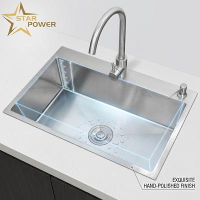 China 316 Stainless Steel Main & Auxiliary Bowl Kitchen Sink Gold-Toned Flush-Mount 800mm 220mm Deep Basin for sale