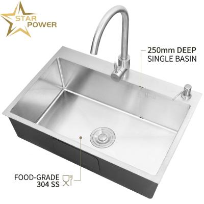 China Food-Grade 304 SS Single Bowl Kitchen Sink Brushed Undermount 900mm 250mm Deep Basin for sale