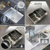 China Brushed 304 Stainless Steel 18 Gauge Undermount Kitchen Workstation Sink, Single Bowl X Groove Fast Drain Design for sale