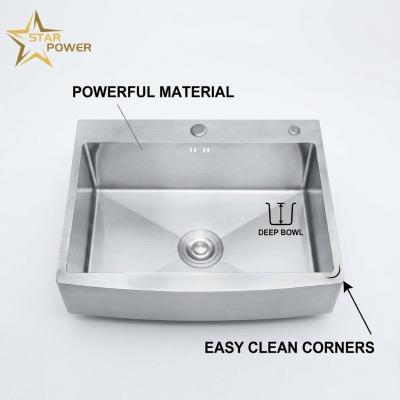 China 304 Stainless Steel Handmade Farmhouse Kitchen Sink 33x22 Inch, 16 Gauge Apron Front, R10 Rounded Corner Design for sale