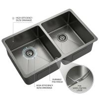 China PVD Gunmetal 304 Stainless Steel Undermount Kitchen Sink, Double Basin 50/50, Sound Dampening Rubber Pads Coated for sale