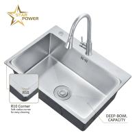 China 25x22 Inch Drop-in Kitchen Sink 304 Stainless Steel Single Bowl 18 Gauge Nano Antibacterial Coating for sale