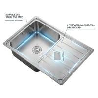 China 30x18 Inch Undermount Workstation Kitchen Sink 304 Stainless Steel Single Bowl 18 Gauge With Drainboard for sale