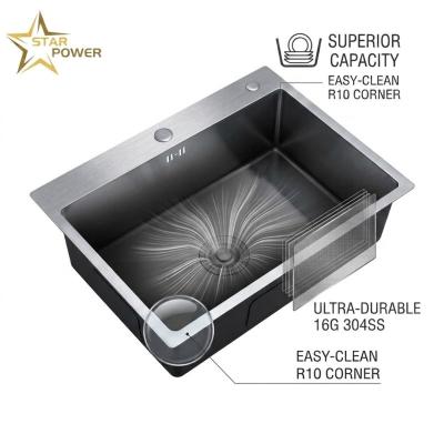 China 16 Gauge 304 Stainless Steel Deep Single Bowl Kitchen Sink Drop-in 33x22 Inch 10 Inch Basin Brushed Finish for sale