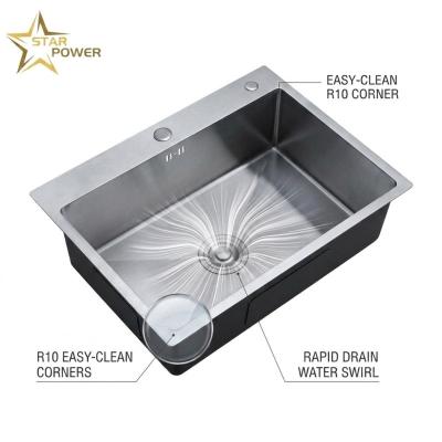 China 16 Gauge 304 Stainless Steel Workstation Kitchen Sink 33x22 Inch 10 Inch Deep Basin Brushed Finish Drop-in for sale