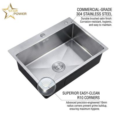 China 16 Gauge 316 Stainless Steel Deep Single Bowl Kitchen Sink Drop-in 30x18 Inch 10 Inch Basin Brushed Finish for sale