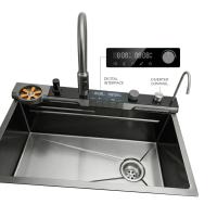 China RV 24 Inch Drop-In Kitchen Sink SUS304 with Tempered Glass Cover Single Bowl for sale
