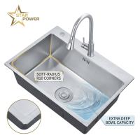 China Drop-In 27x18 Single Bowl Kitchen Sink SUS304 Handmade 22 Gauge Deep Basin for sale