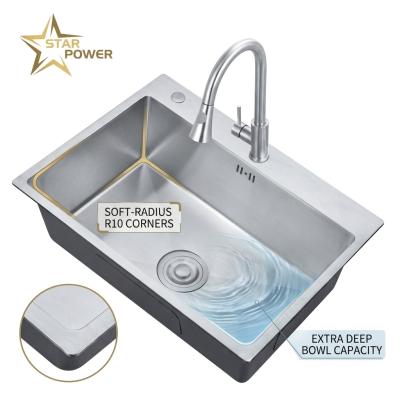 China Drop-In 27x18 Single Bowl Kitchen Sink SUS304 Handmade 22 Gauge Deep Basin for sale