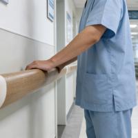 China Wood Grain PVC Anti-Collision Handrail with Aluminum Core for Healthcare Facilities for sale