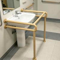 China Relle Nursing Home Wood-Grain Floor-Mounted Sink Handrail for sale