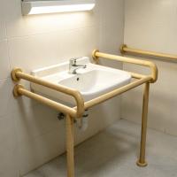 China Relle Nursing Home Wood-Grain Floor-Mounted Sink Handrail for sale