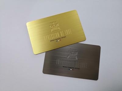 China 0.5mm Thickness Metal Business Cards Deboss Logo Silver Gold Brushed Finish for sale
