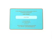 China Smooth Velvet Print Logo Metal Membership Card Blue Laser Member Name for sale