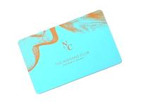 China Smooth Velvet Print Logo Metal Membership Card Blue Laser Member Name for sale