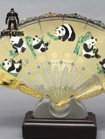China Traditional Personal  Metal Folding Fan , Handmade Panda Bamboo  Metal Chinese Fan for sale