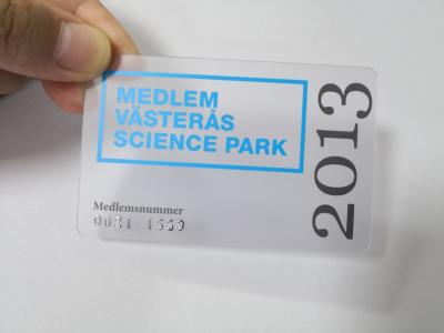 China Custom Made Matt Transparent PVC Business Cards With Emboss Gold / Silver Number for sale