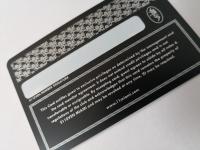 China Durable Matte Black Metal Business Cards With Silver Printing And Signature Panel for sale