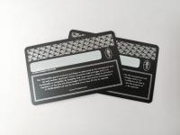 China Durable Matte Black Metal Business Cards With Silver Printing And Signature Panel for sale