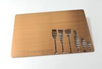 China Custom CR80 Classic Copper Brushed Metal Membership Card Cut Out Logo With Etching Text for sale