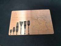 China Custom CR80 Classic Copper Brushed Metal Membership Card Cut Out Logo With Etching Text for sale