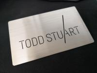 China Custom 89x54x0.8mm Silver Brushed Laser Cut Logo Engraved Metal Business Card for sale