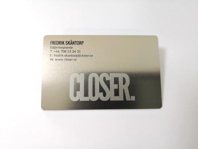 China Brushed 0.8mm Thickness Metal Business Cards Etching Logo for sale