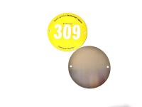 China 2 Holes Metal Label Plates Customized Metal Logo Tag 70mm Diameter for sale