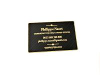 China Matte Black Metal Business Cards Stainless Steel Plated Gold Silkscreen Print for sale